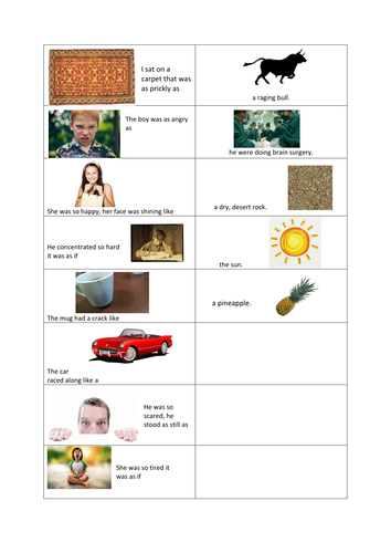 Simile matching and writing activity | Teaching Resources