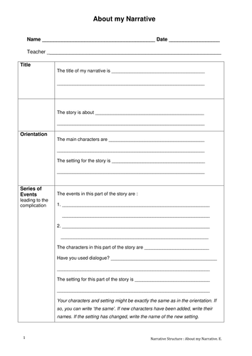 Narrative Structural Features : About my Narrative | Teaching Resources