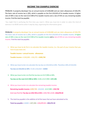 Income tax activity worksheet for Year 9. | Teaching Resources