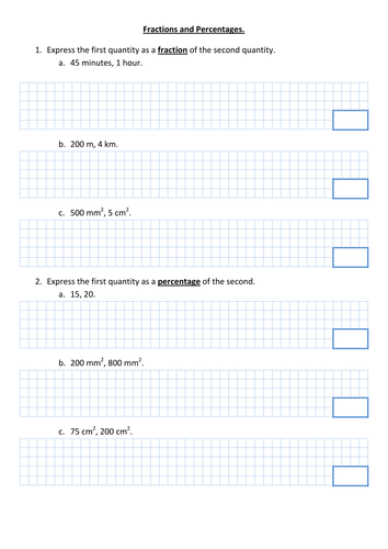 Fractions and Percentages. Revision exercises for Year 8. | Teaching ...