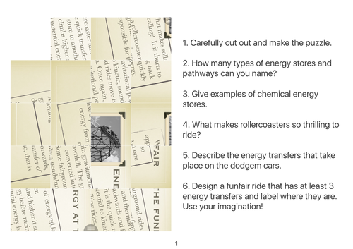 SEN Energy transfers puzzle and tasks 2018 spec | Teaching Resources