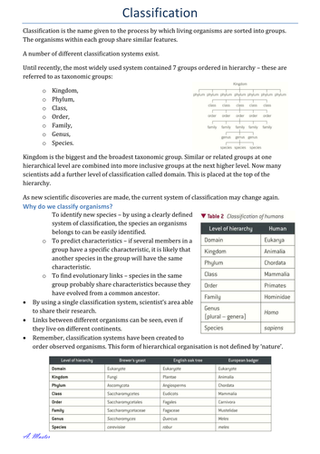 Classification Notes | Teaching Resources