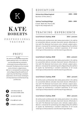 Modern initials teacher resume template for MS PowerPoint (pptx ...