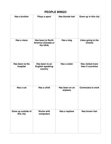 Adult ESL - People BINGO | Teaching Resources