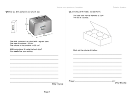 Volume exam questions - foundation | Teaching Resources