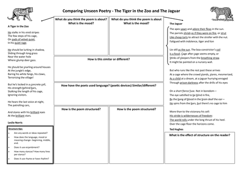 GCSE/KS3 Unseen Poetry comparison A3 scaffolded sheet | Teaching Resources