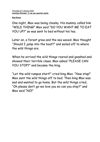 Year 1 Writing Planning: Where The Wild Things Are (Week 1 out of 2 ...