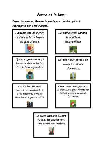 Pierre et le loup- Reading comprehension - Linked with music | Teaching ...