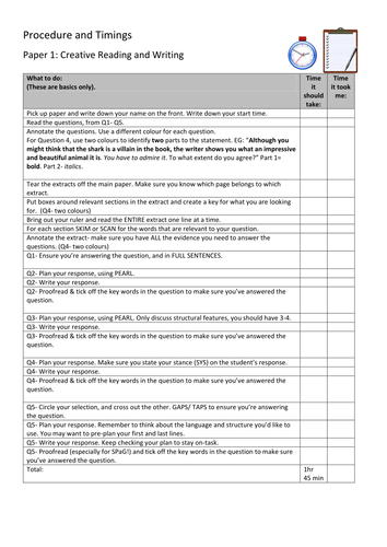 AQA English Language Paper 1- Procedure and Timings- Guide and ...