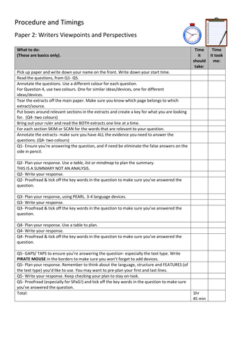 AQA English Language Paper 2- Procedure and Timings- Guide and ...