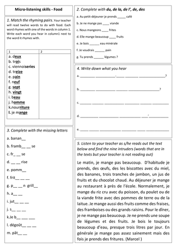 2017 KS3 French resources - Food (lstening, speaking, reading and ...