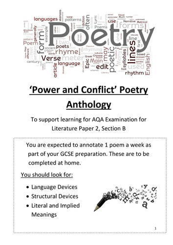 AQA 9-1 English Literature: Power and Conflict Poetry Booklet ...