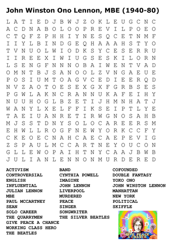 John Lennon Word Search | Teaching Resources