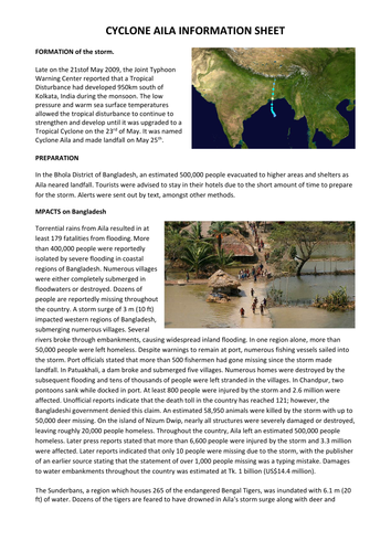 NEW OCR GCSE - Natural Hazards: Case Study of Cyclone Aila | Teaching Resources
