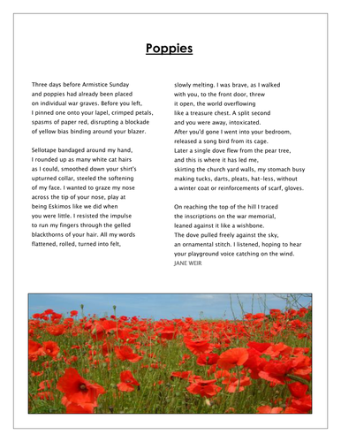 Poppies - Jane Weir | Teaching Resources