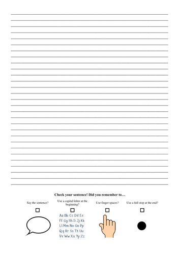 Lined paper with sentence checking success criteria | Teaching Resources