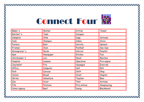 Connect Four English Vocabulary | Teaching Resources