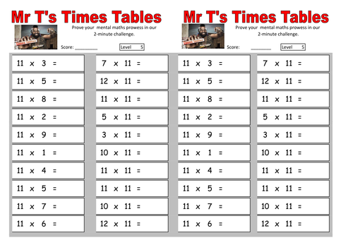 Mr. T themed Times Tables weekly assessment for 11x, 3x, 4x and 6x ...