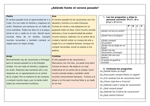 Spanish KS3 GCSE las vacaciones: Holidays reading comprehension with ...