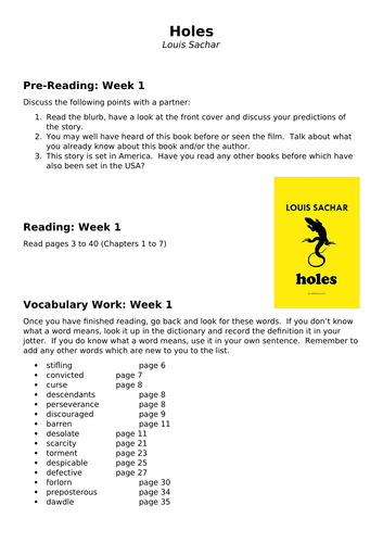 Holes by Louis Sachar - Unit of Work | Teaching Resources