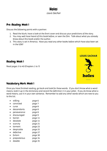 Holes by Louis Sachar - Unit of Work | Teaching Resources