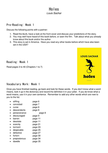 Holes by Louis Sachar - Unit of Work | Teaching Resources