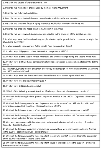 USA: Revision Lesson 1919-73 | Teaching Resources