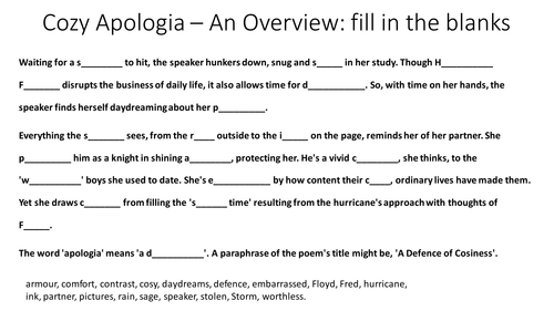 Eduqas/ WJEC English GCSE Poetry revision lesson - Cozy Apologia Rita ...