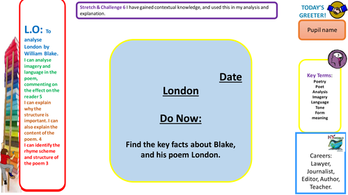 GCSE WJEC/Eduqas English Literature. Poetry- London William Blake ...
