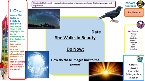 GCSE WJEC/Eduqas English Literature. Poetry- She Walks in Beauty- Lord ...