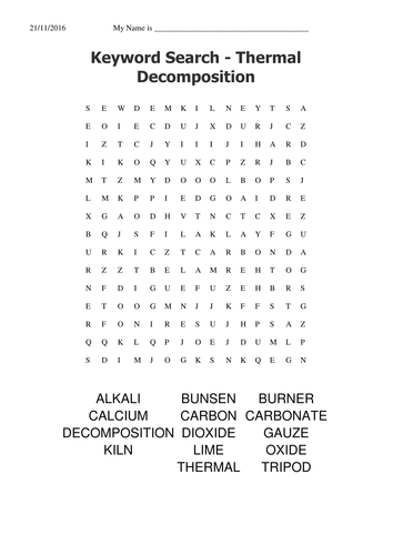 A Keyword search for the Year 7 C1 3.4 "Thermal Decomposition" lesson ...