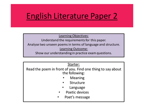AQA English Literature Paper 2 Unseen poetry practice | Teaching Resources AQA English Literature Paper 2 Unseen poetry practice | Teaching Resources