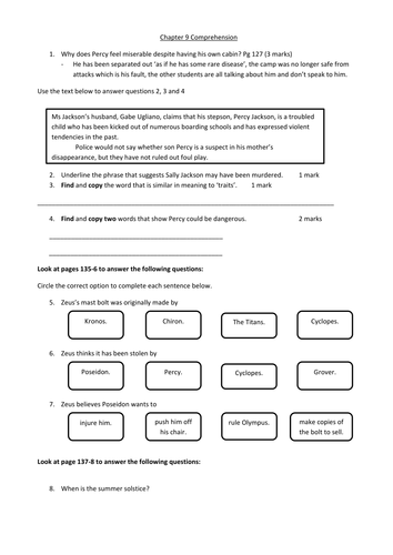 Percy Jackson and the Lightning Thief guided reading & comprehension ...