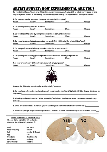 Artist Experimentation Survey | Teaching Resources