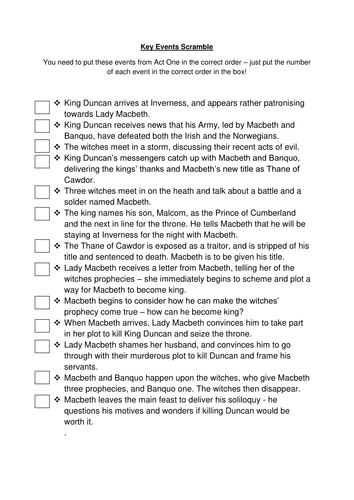 Macbeth Act One Key Events Scramble | Teaching Resources