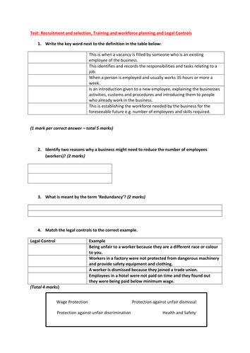 Human Resources Test | Teaching Resources