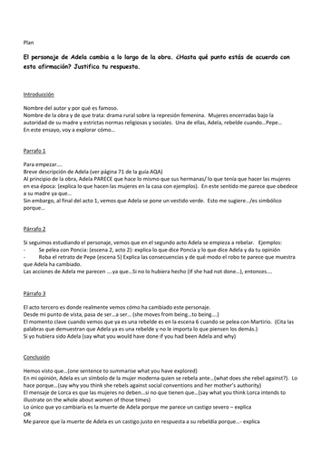 La Casa de Bernarda Alba: plan para redacción sobre Adela | Teaching ...