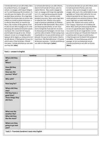 KS3/4 French - Holidays (sentence builder, narrow reading, oral ...