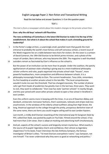 Mock Edexcel English Language GCSE Paper 2 (Transactional writing ... Mock Edexcel English Language GCSE Paper 2 (Transactional writing ...