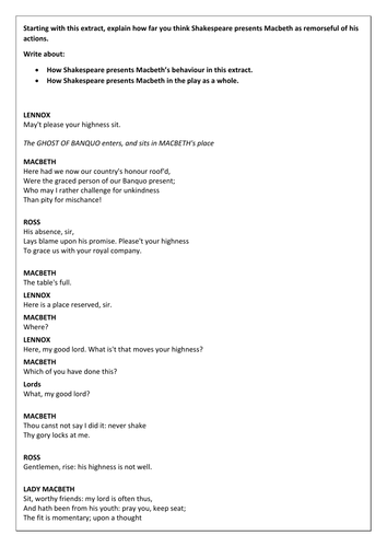 Macbeth exam style question on REMORSE for the new AQA GCSE Lit Spec ...