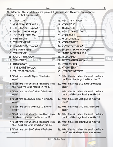 Telling Time Jumbled Words | Teaching Resources