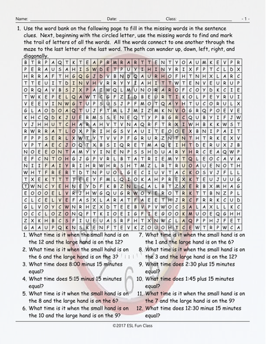 Telling Time Word Maze | Teaching Resources