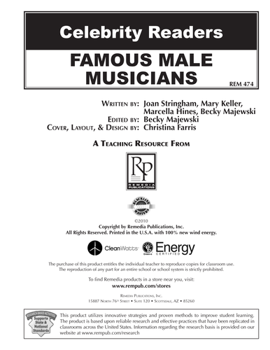 Celebrity Readers: Male Musicians | Teaching Resources