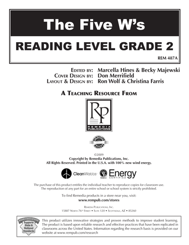Five W's (Reading Level 2) | Teaching Resources