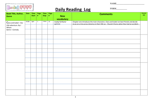 Reading Log, Reading Survey, Books I Love Programme, Vocabulary ...