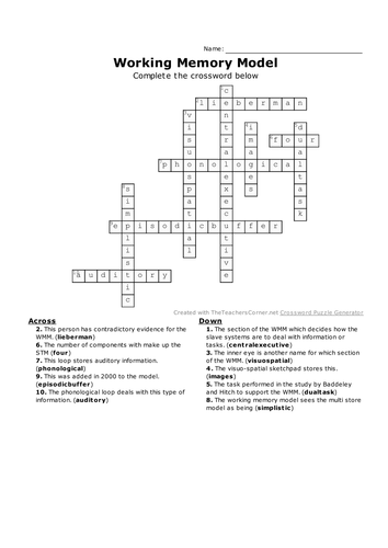 Working Memory Model Activities & Evaluation | Teaching Resources