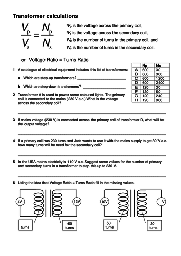 Transformers simulation and calculations | Teaching Resources