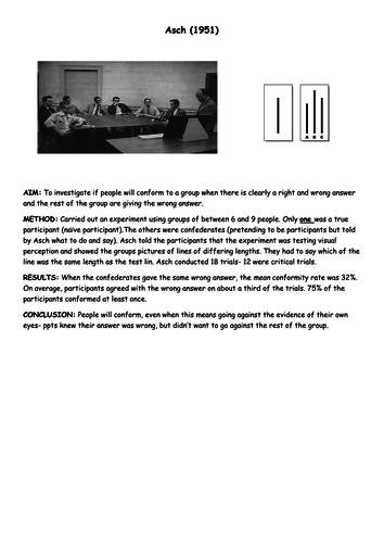 Lesson 2- Asch's study on conformity | Teaching Resources