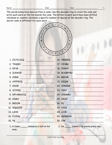 Present Simple Tense Statements Decoder Ring | Teaching Resources