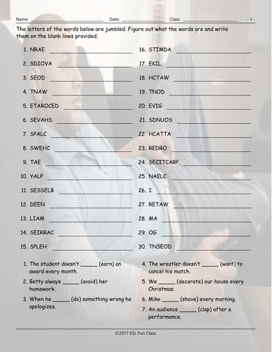 Present Simple Tense Statements Jumbled Words | Teaching Resources